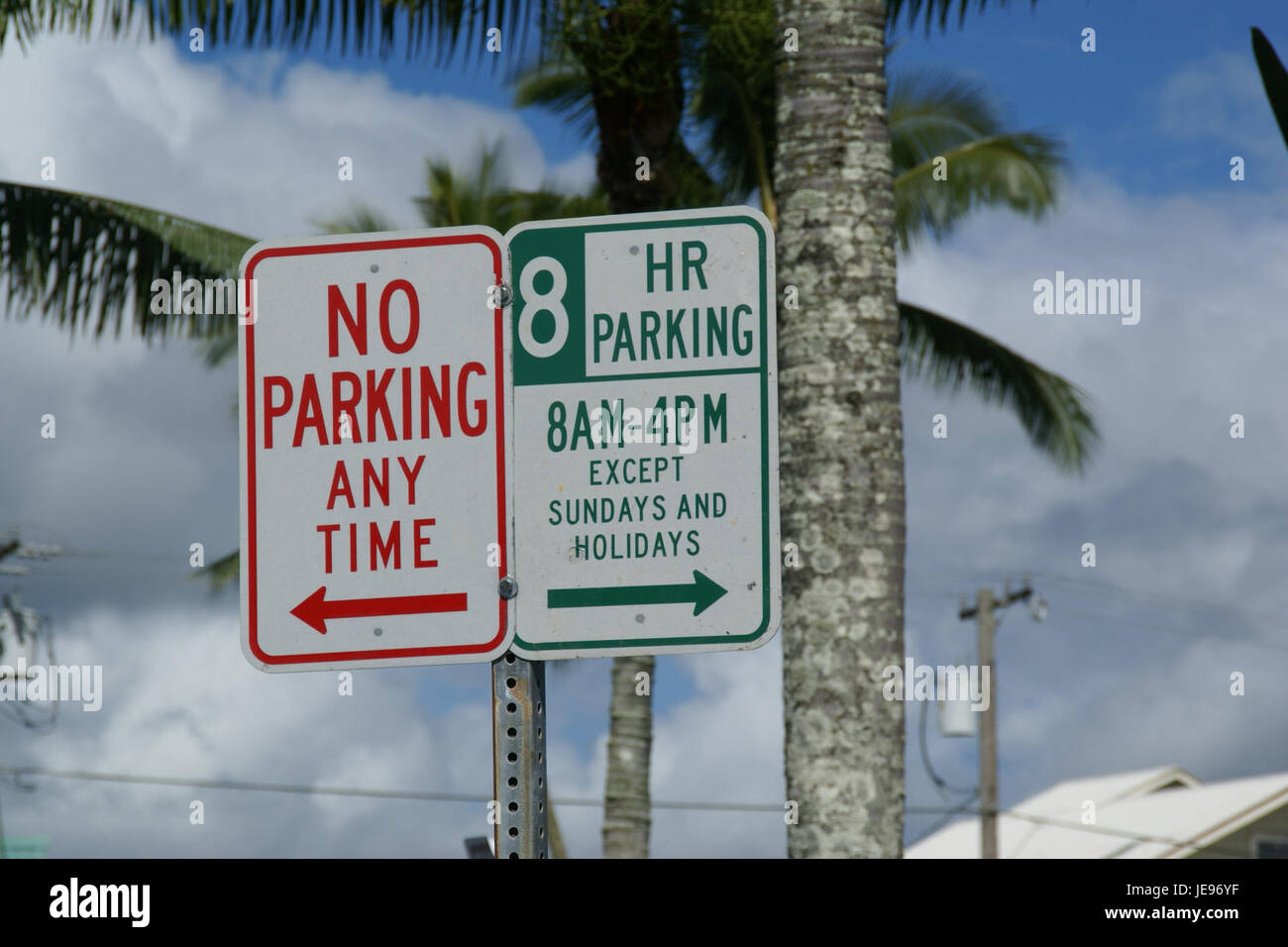 This parking sign is located on Kilauea Avenue in Hilo, Hawaii, a part ...