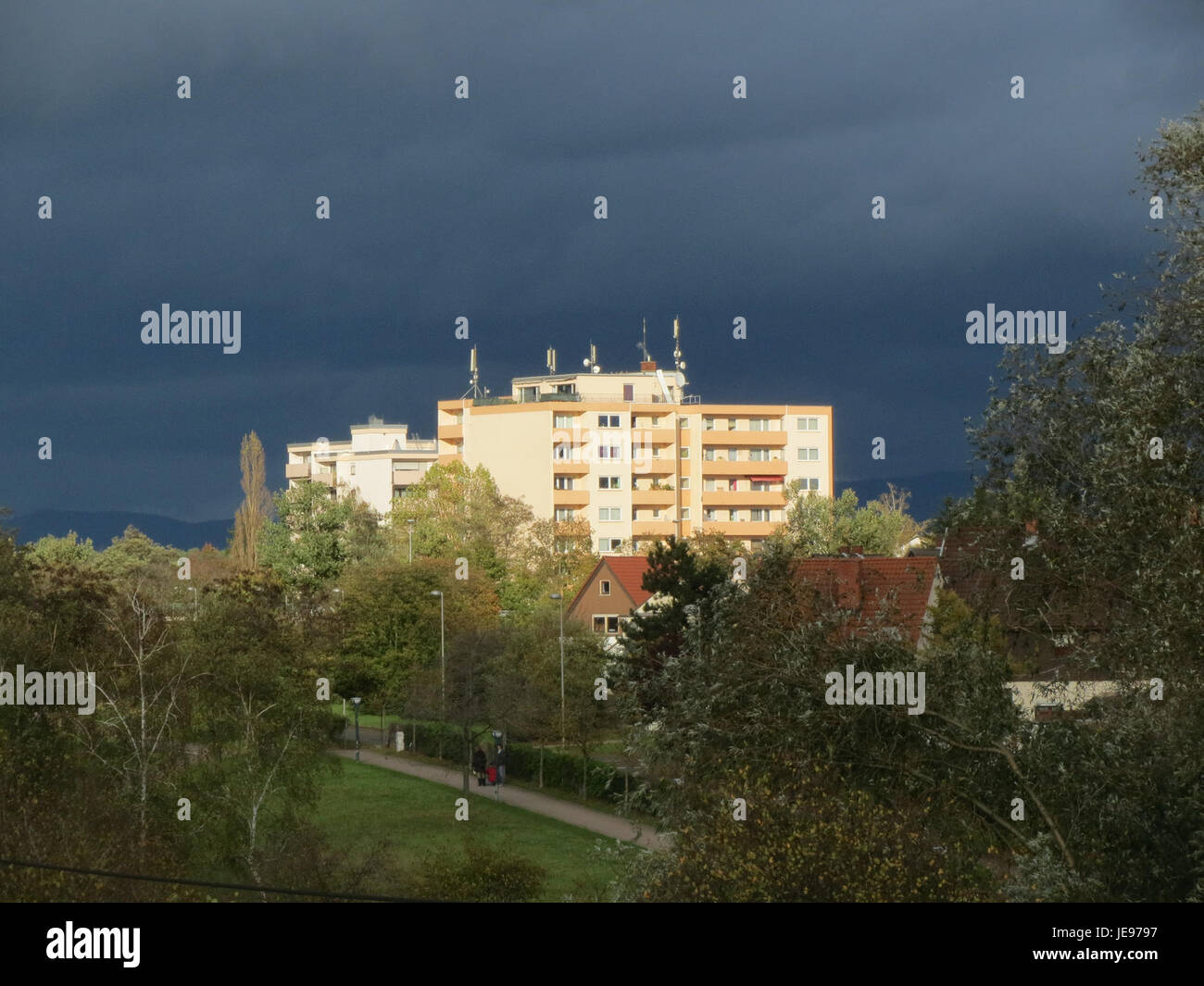 This photograph captures a high-rise building in Hockenheim, taken on ...