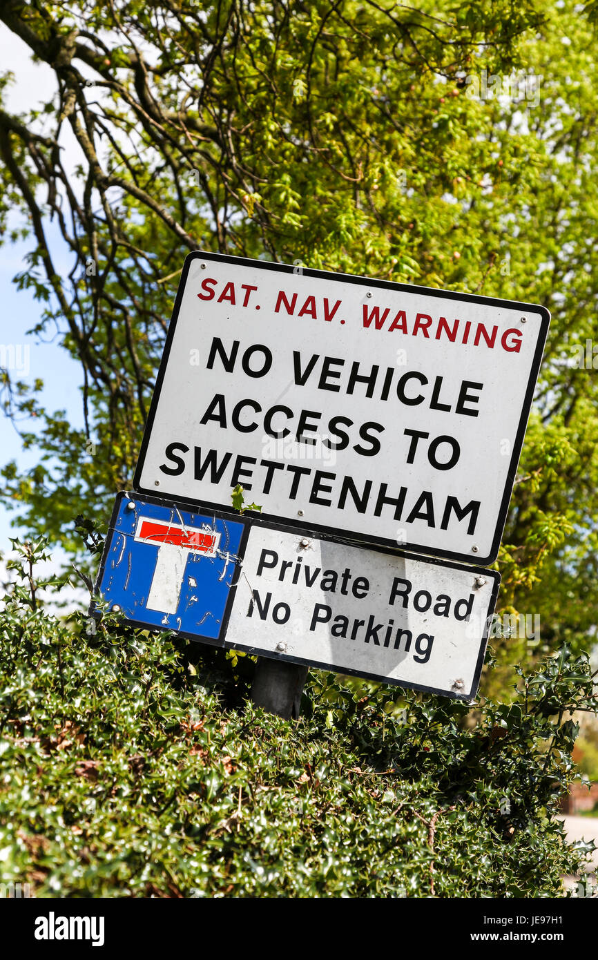 A sign or warning notice for satellite navigation or sat nav users ...