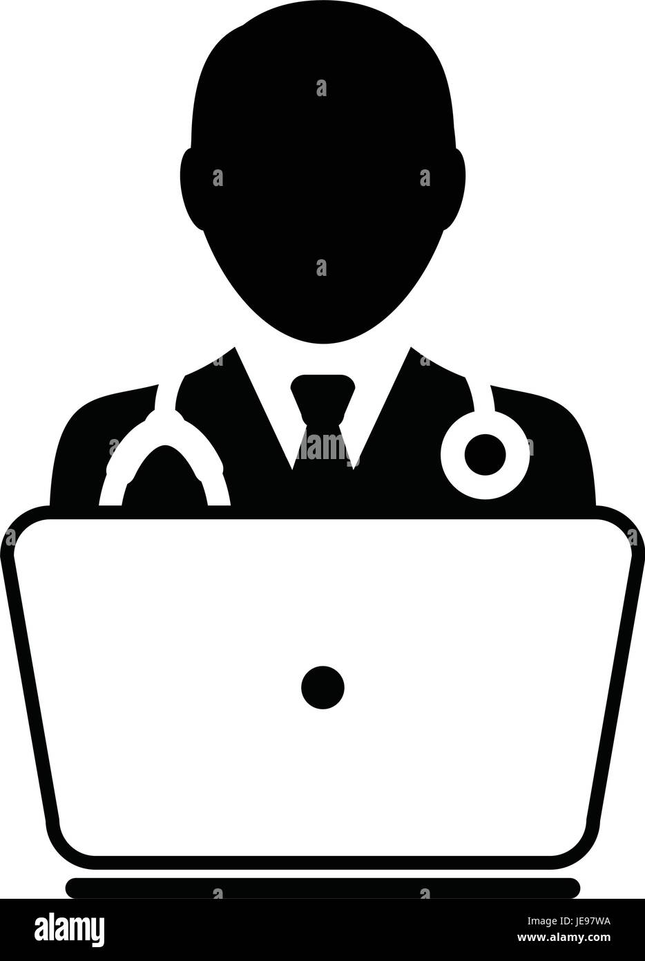 Doctor Icon Vector Online Consultation With Laptop Computer Avatar for ...