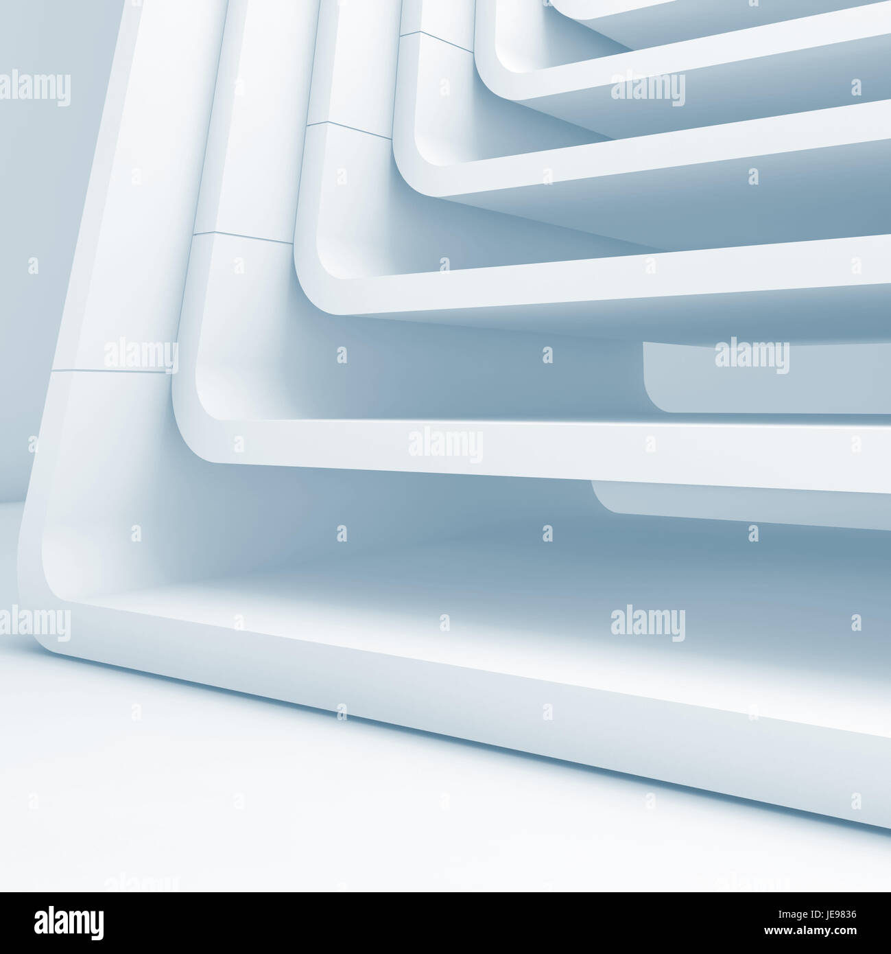 Blue toned abstract architecture background, curved stairs structure ...