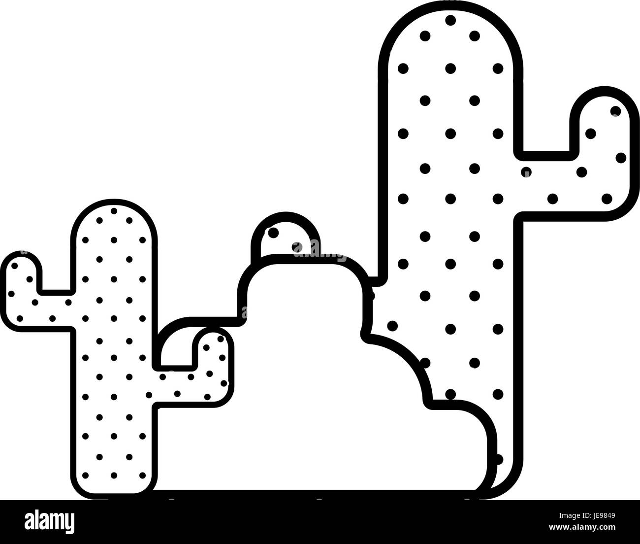 line cactus plan with trees and ecological element Stock Vector Image ...