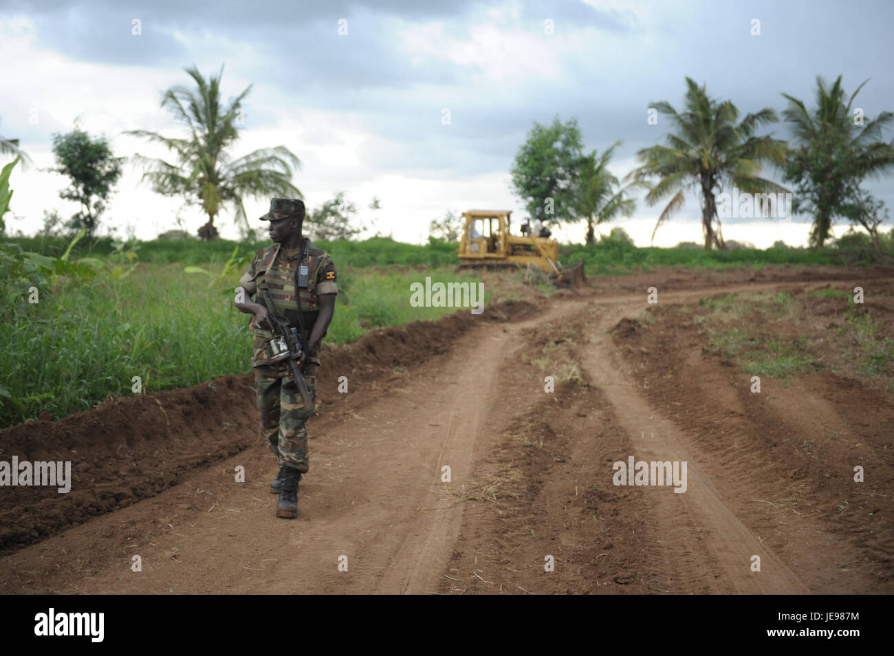 The image shows road construction works on the Afgoye Road in Somalia ...