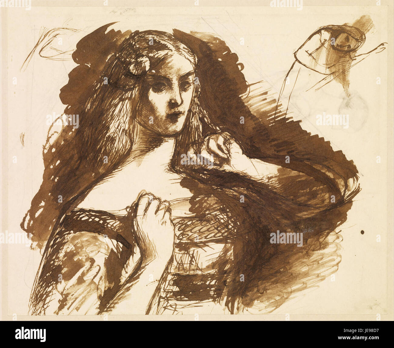 This is a half-length sketch by Dante Gabriel Rossetti, depicting a ...