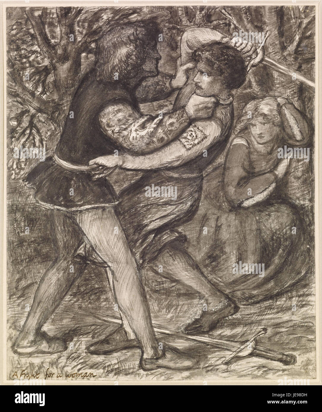 A compositional study by Dante Gabriel Rossetti, titled 'A Fight for a ...