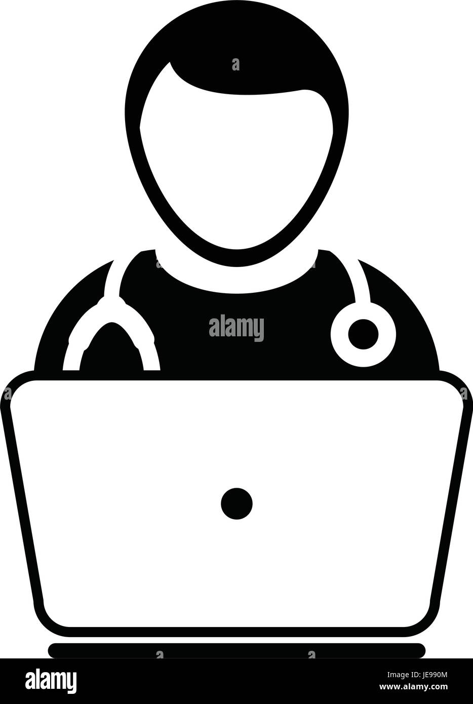 Doctor Icon Vector Online Consultation With Laptop Computer Avatar for ...