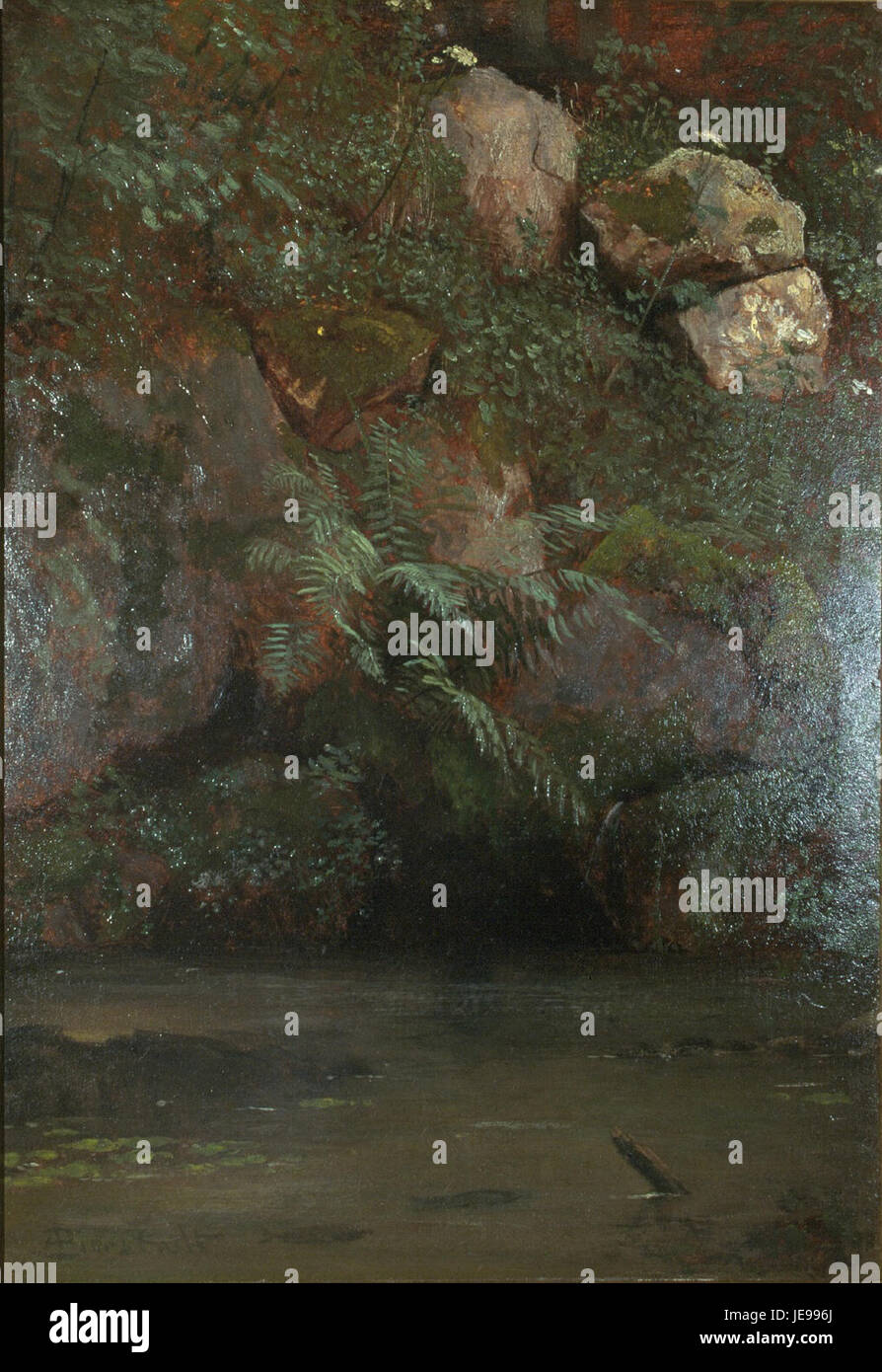 Albert Bierstadt's 'Ferns and Rocks on an Embankment' (1869) is a ...