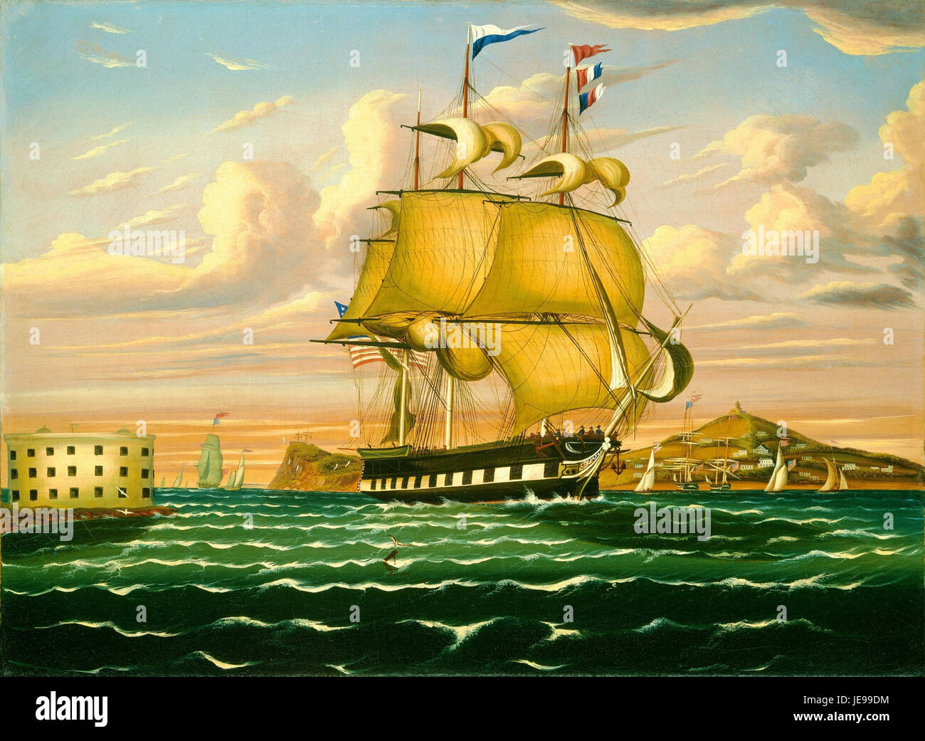 Thomas Chambers - Packet Ship Passing Castle Williams, New York Harbor ...