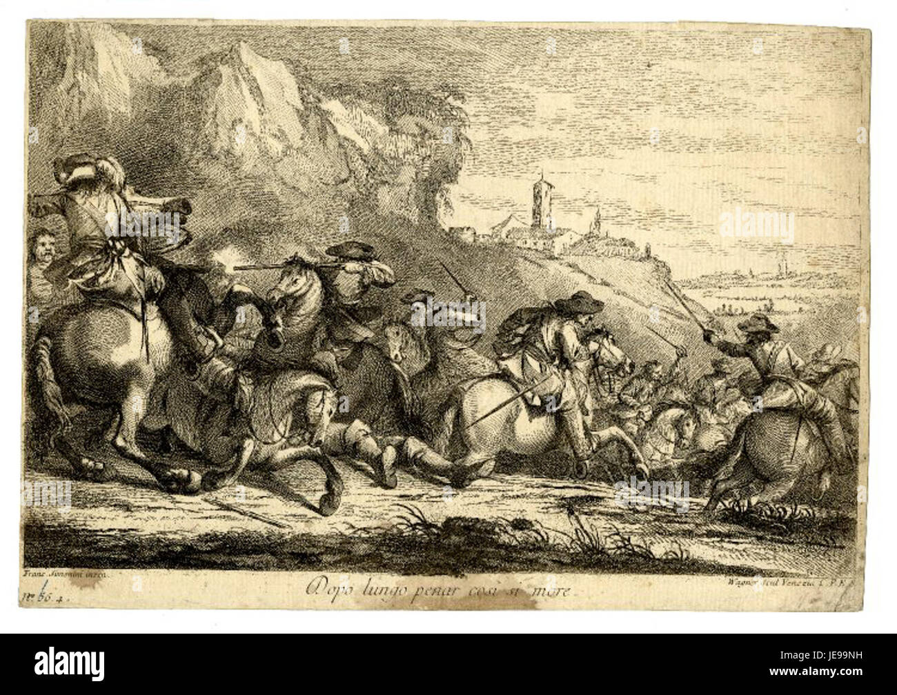 The battle scene depicts a cavalry skirmish, where mounted troops ...