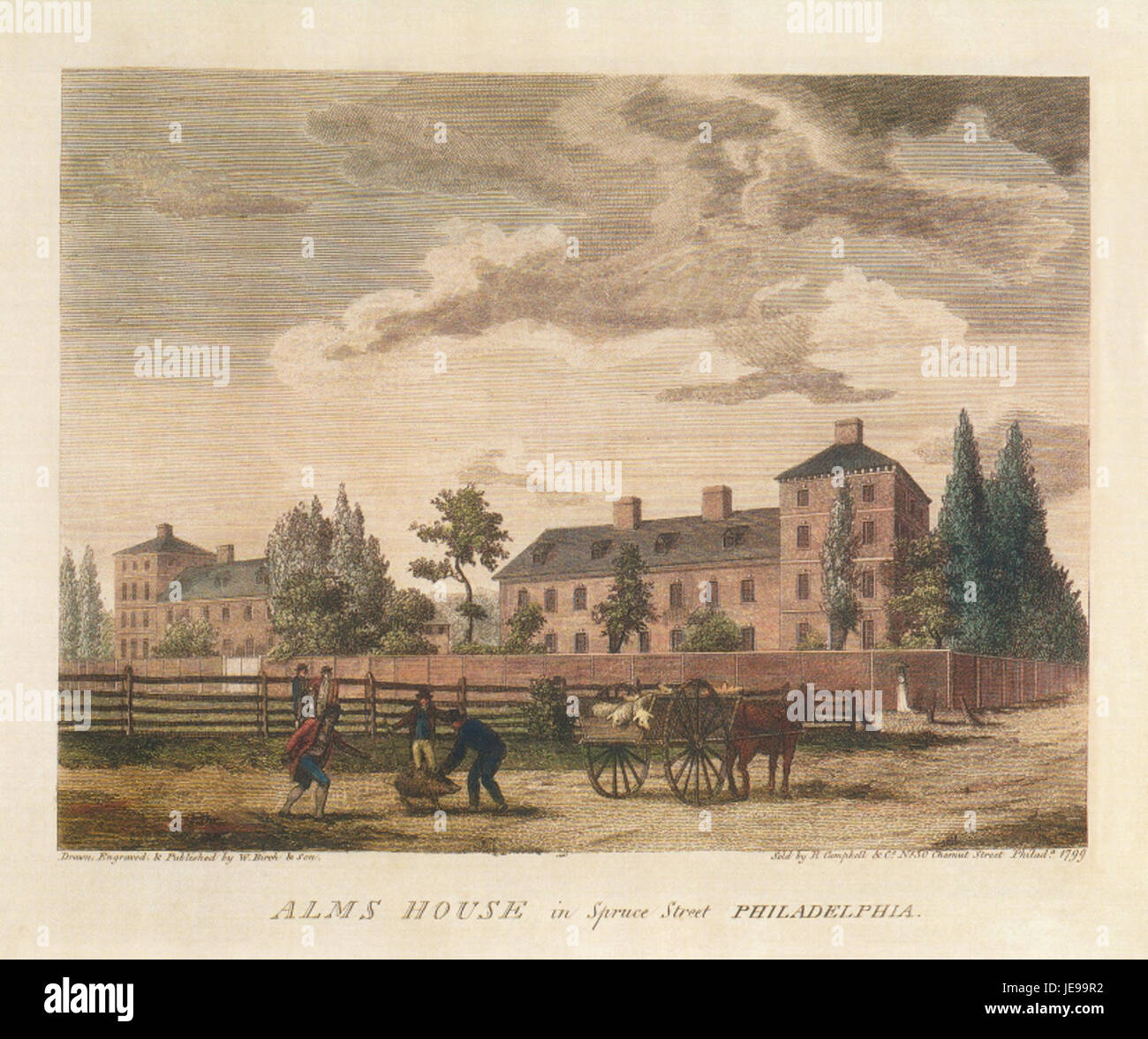 'Alms House Birch's Views Plate 25' is an engraving from a historical ...