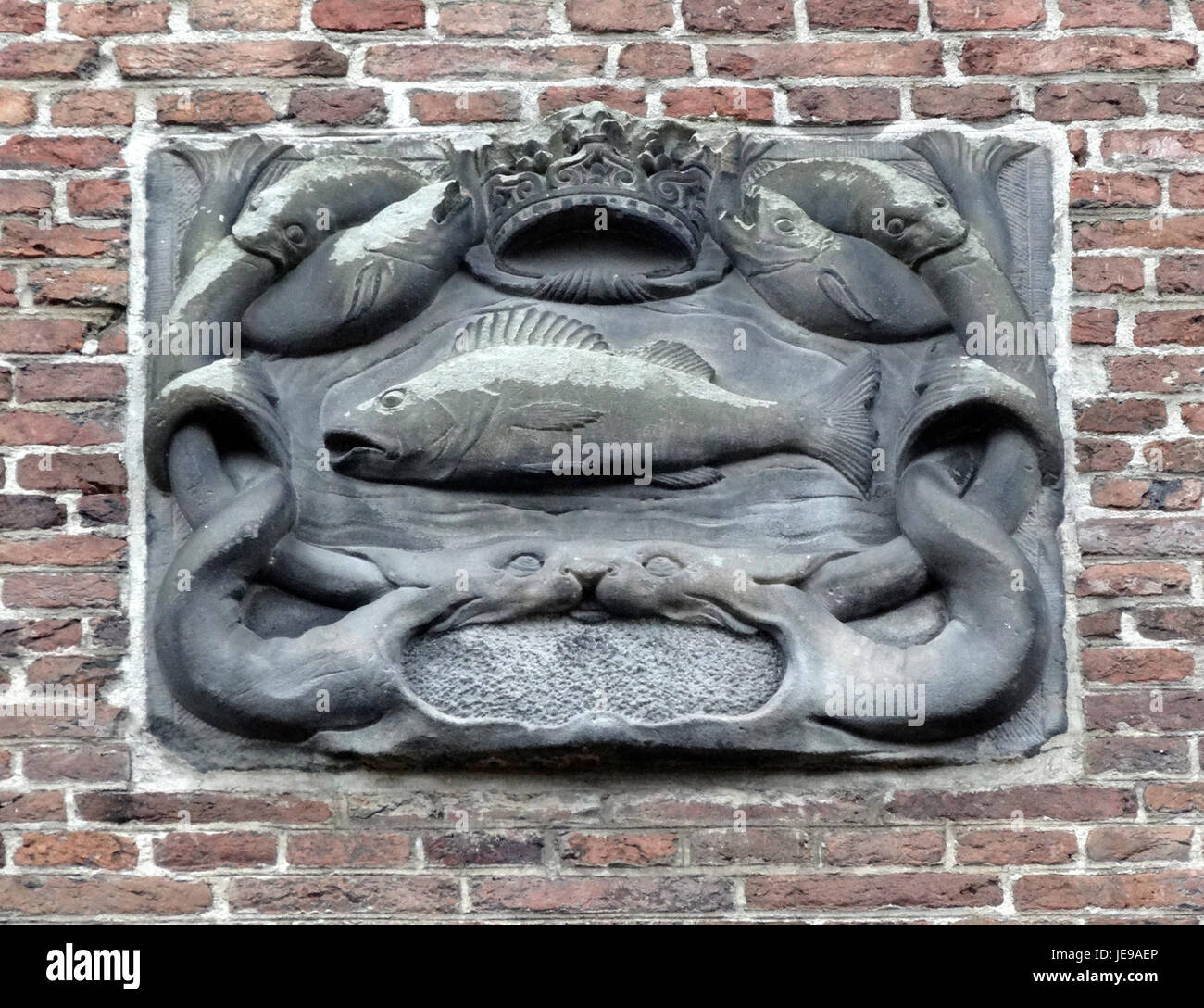 A historical depiction of the 'Gekroonde Vis' (Crowned Fish), a notable ...