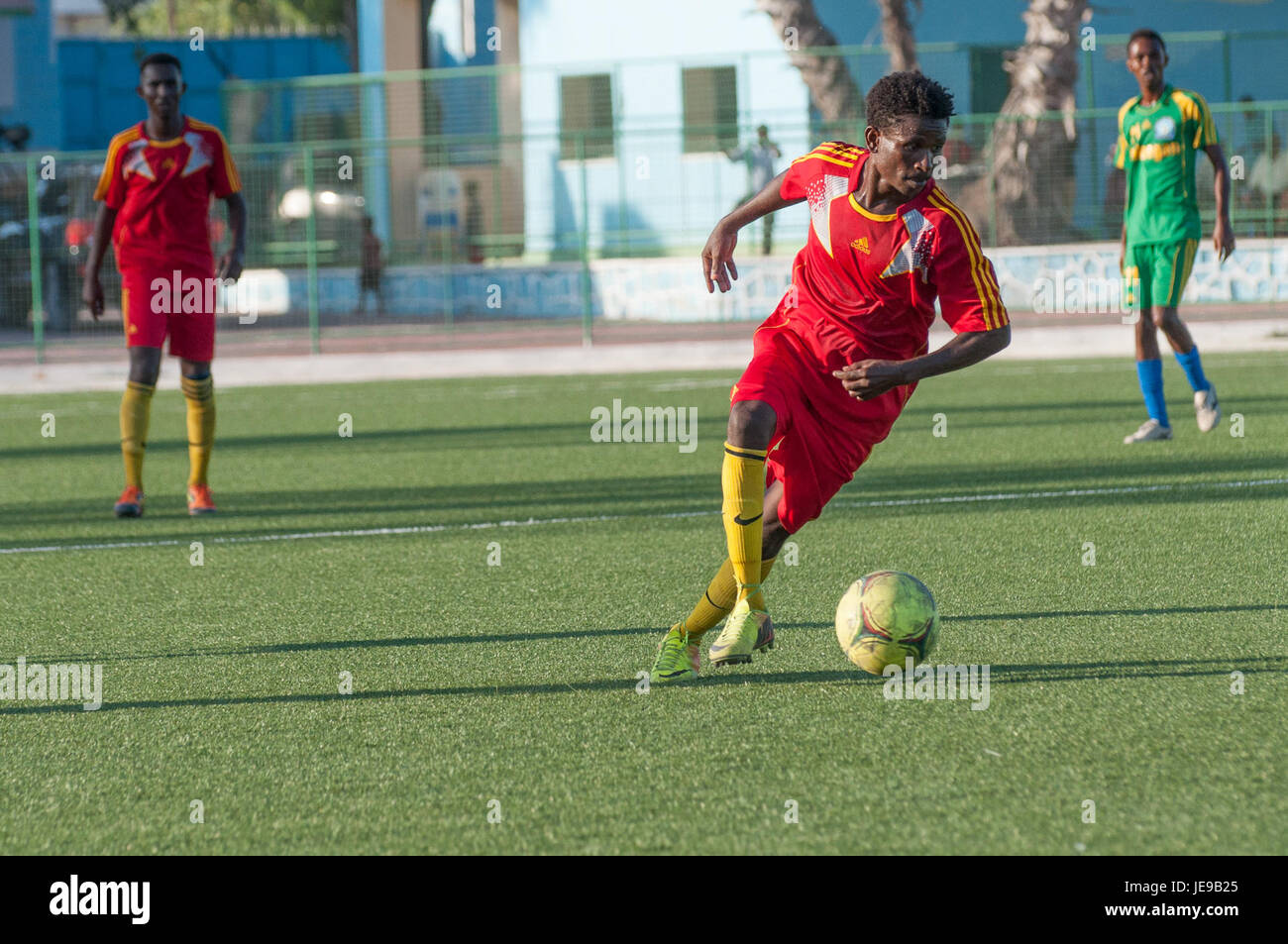 The photo captures a football match in Mogadishu, Somalia, taken on ...