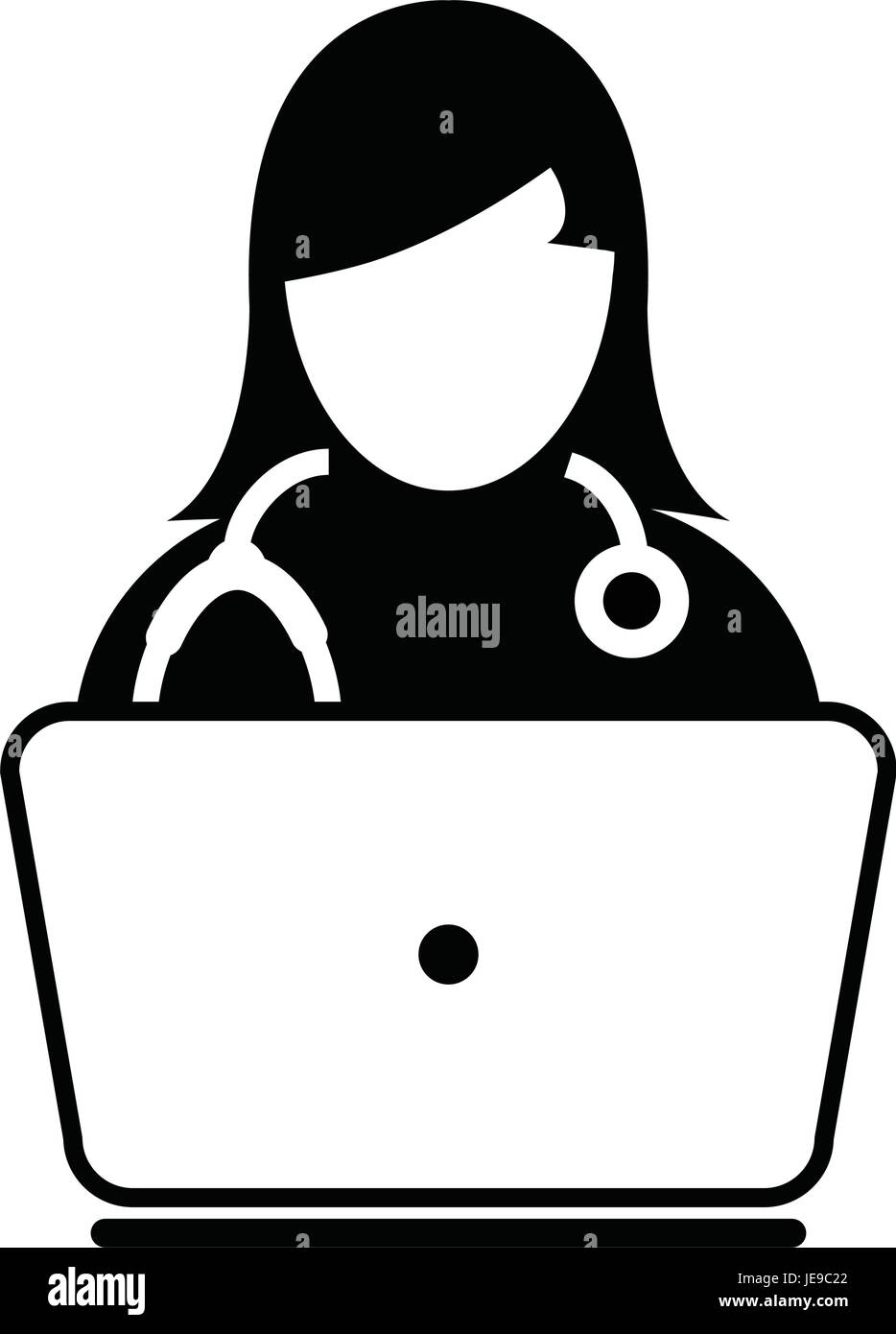 Woman Doctor Icon Vector Online Consultation With Laptop Computer ...