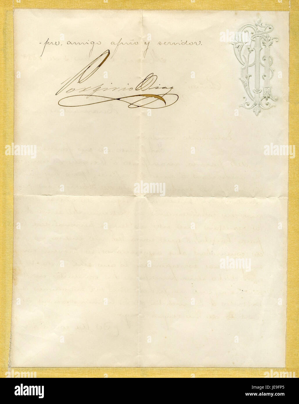 A historical letter written by Porfirio Díaz, former president of ...