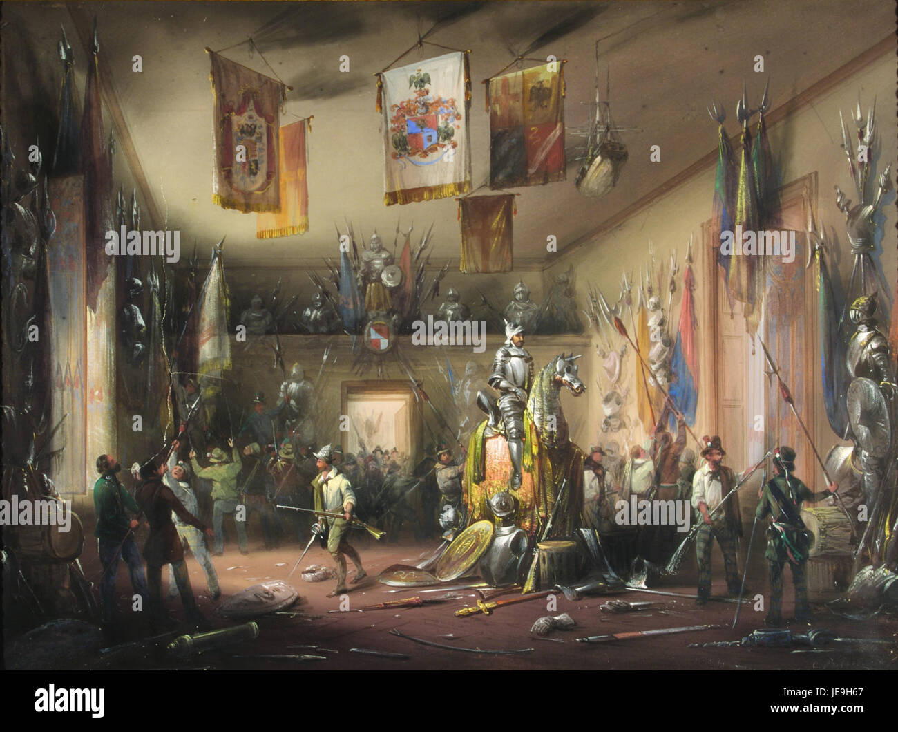 Carlo Bossoli’s painting 'L'armeria del nobiluomo Ubaldo' depicts a ...