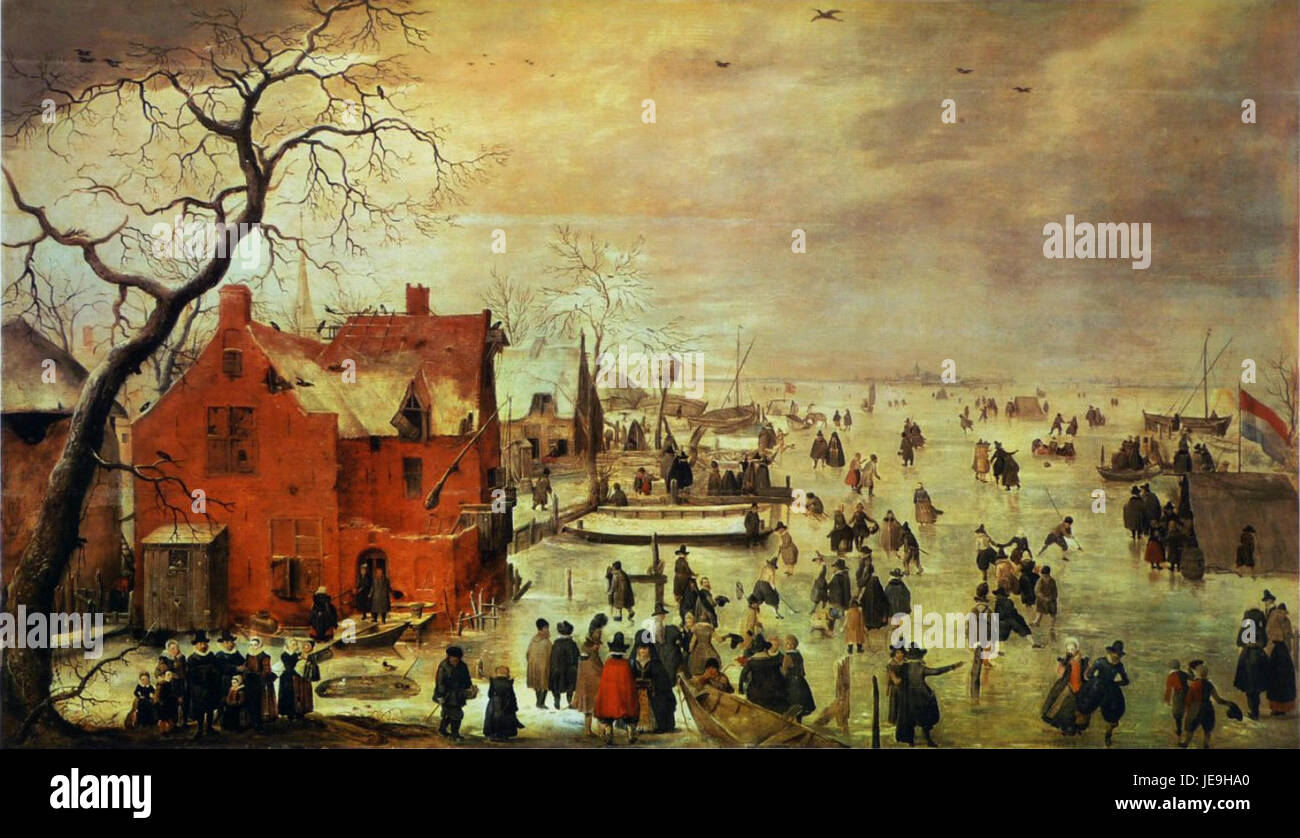 'Ijs landschap' (Ice Landscape) by Hendrick Avercamp, painted around 1610, depicts a winter ...