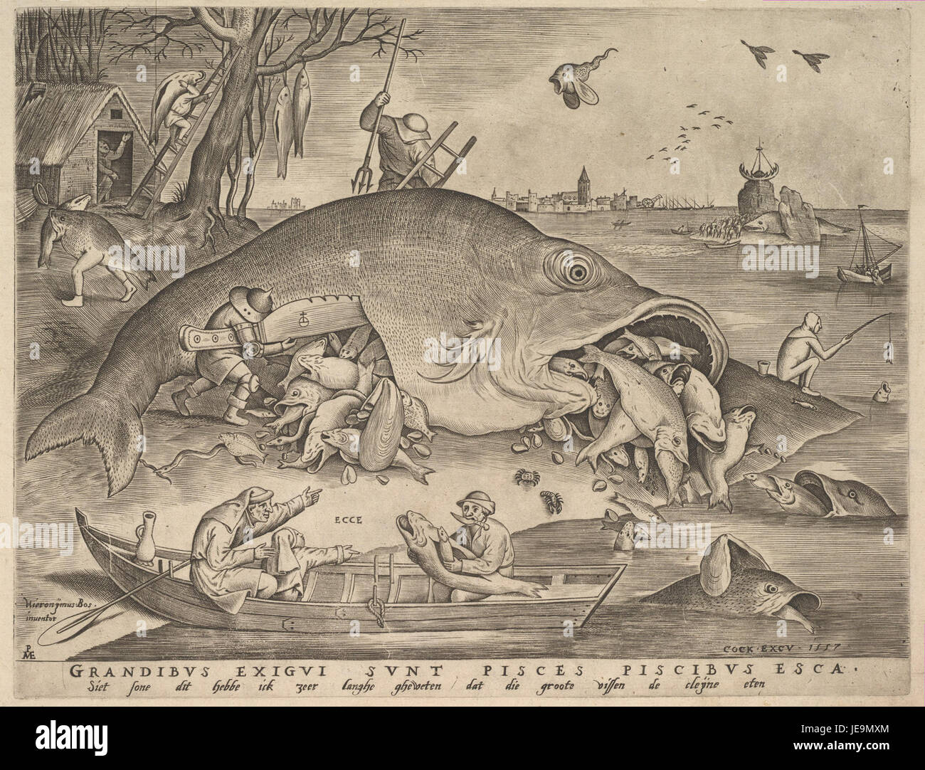 This artwork, titled 'Big Fish Eat Little Fish,' reflects the concept ...