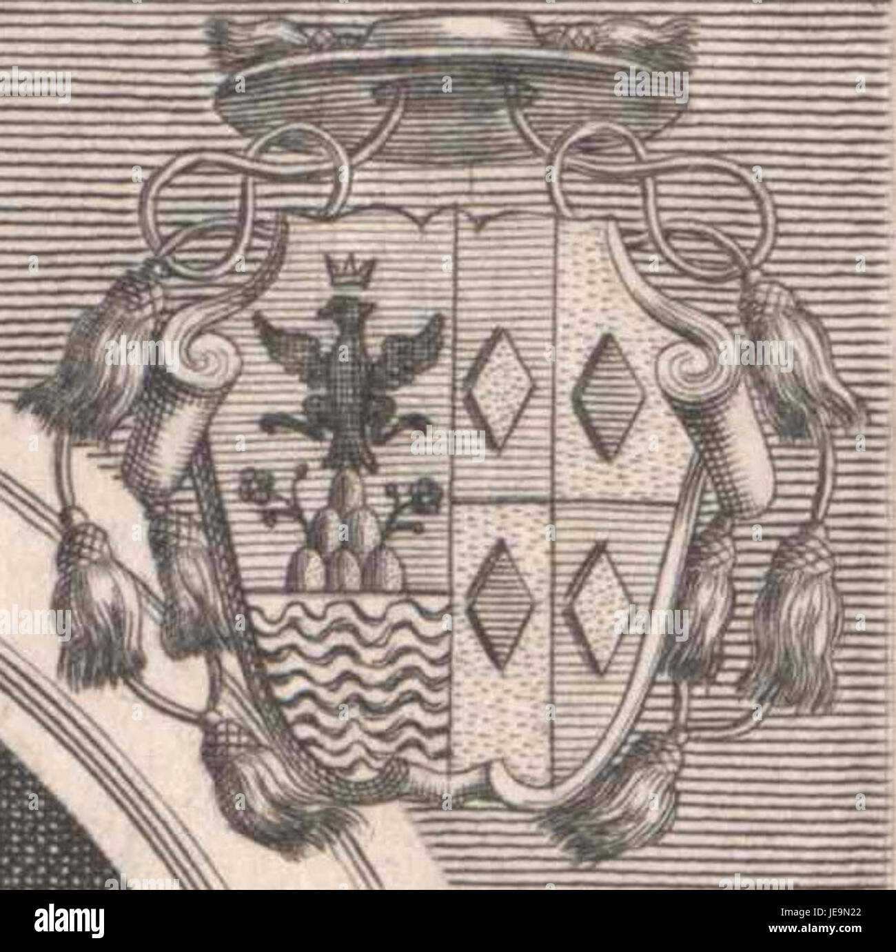 An engraving by Antonio Banchieri depicting a detailed coat of arms ...