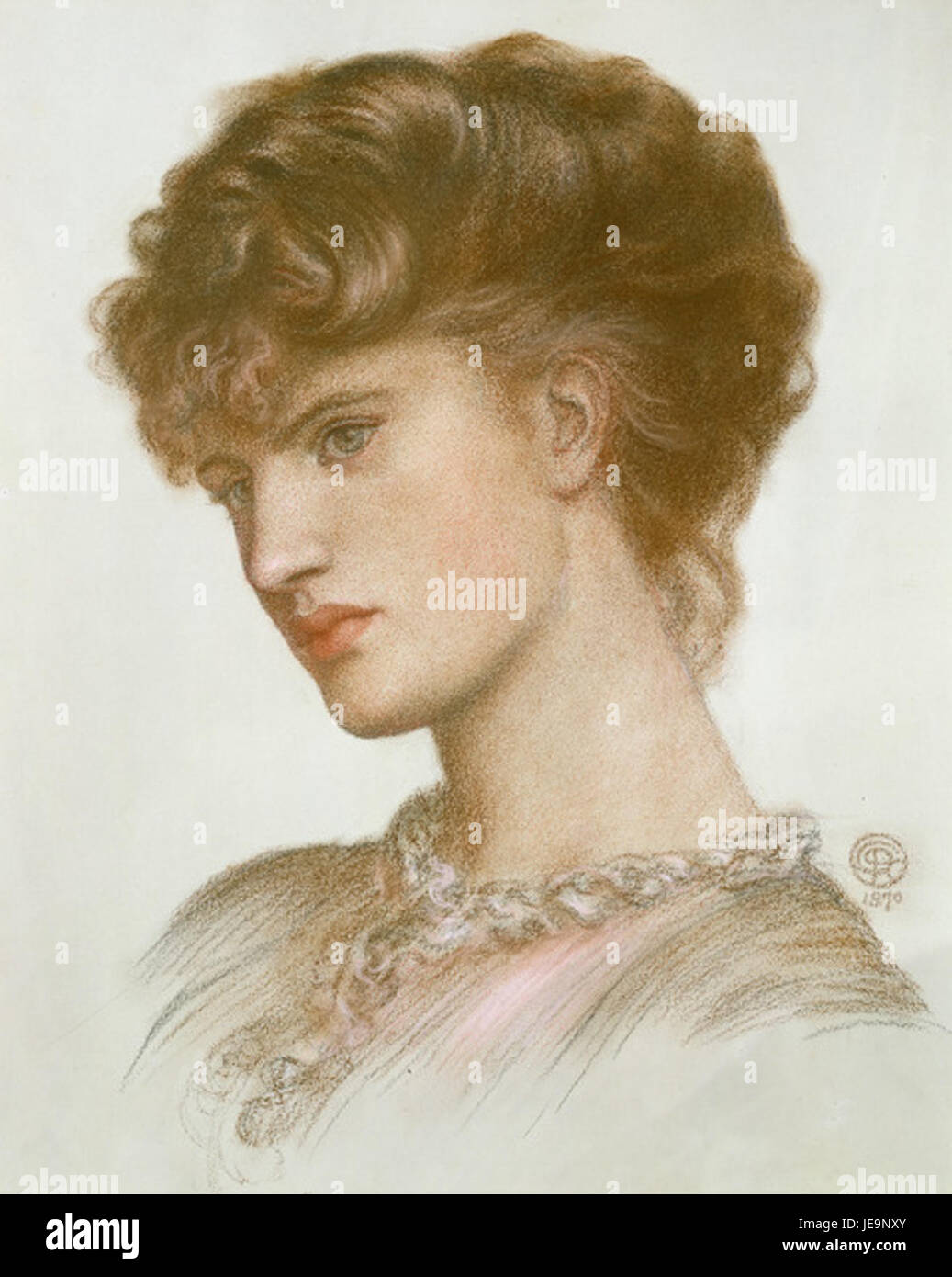 A portrait by Dante Gabriel Rossetti, depicting a lady with flowing ...