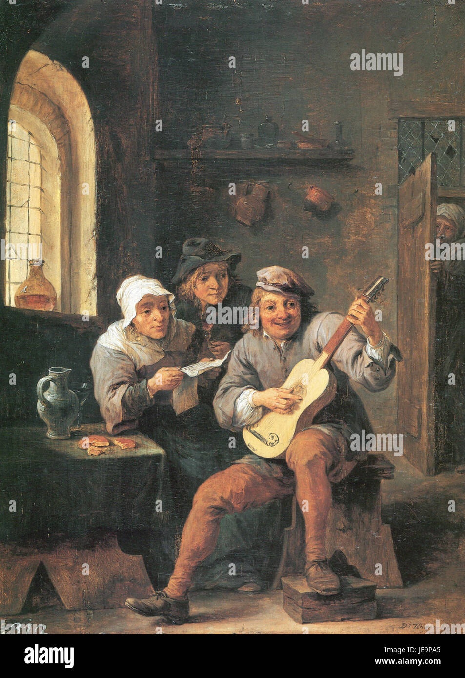A painting by David Teniers the Younger, titled 'The Lute Player'. The ...