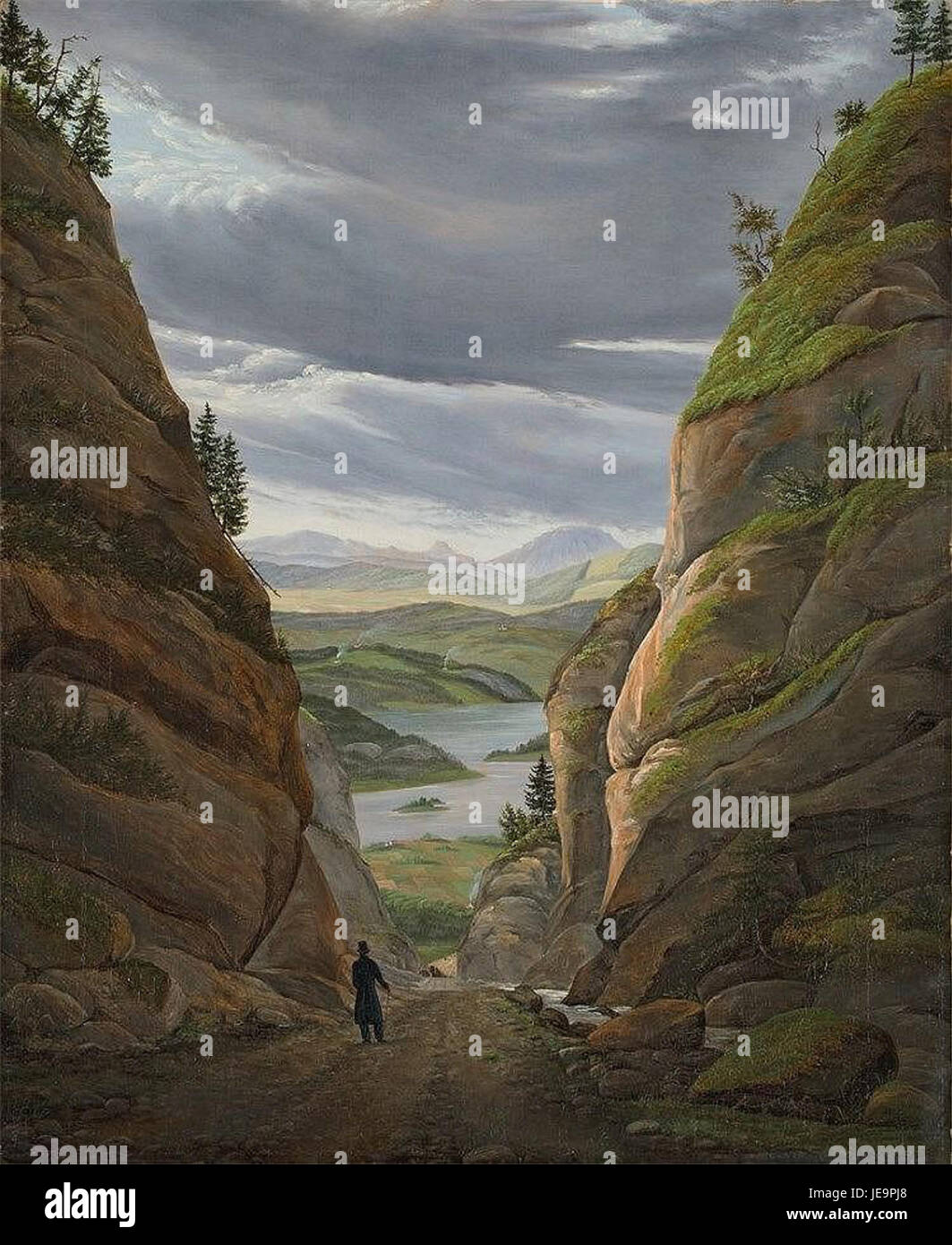 Eduard von Buchan’s painting 'Wanderer in der Schlucht von Krokkleiva ...