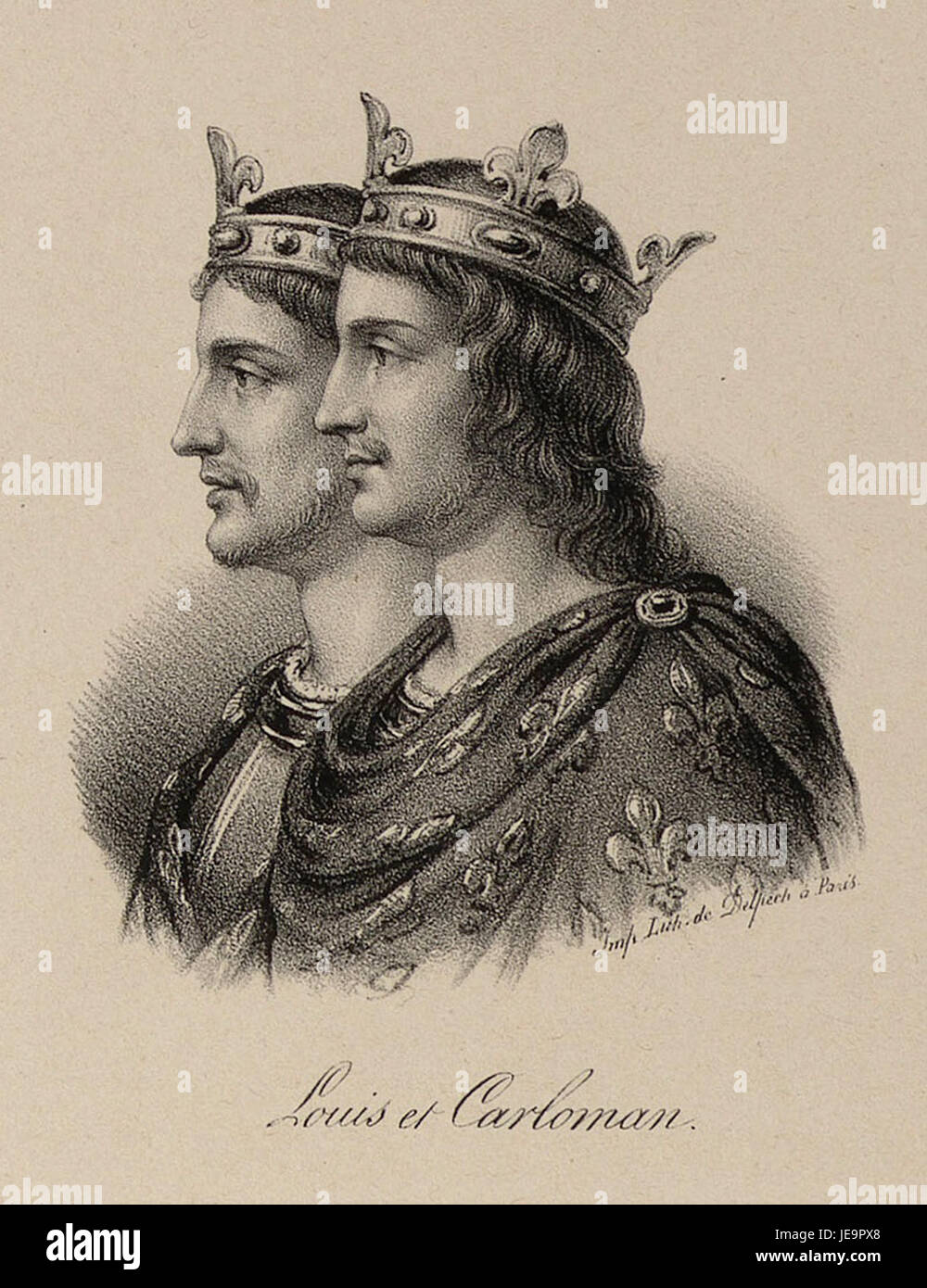 The image depicts a historical scene with Louis III and Carloman II ...