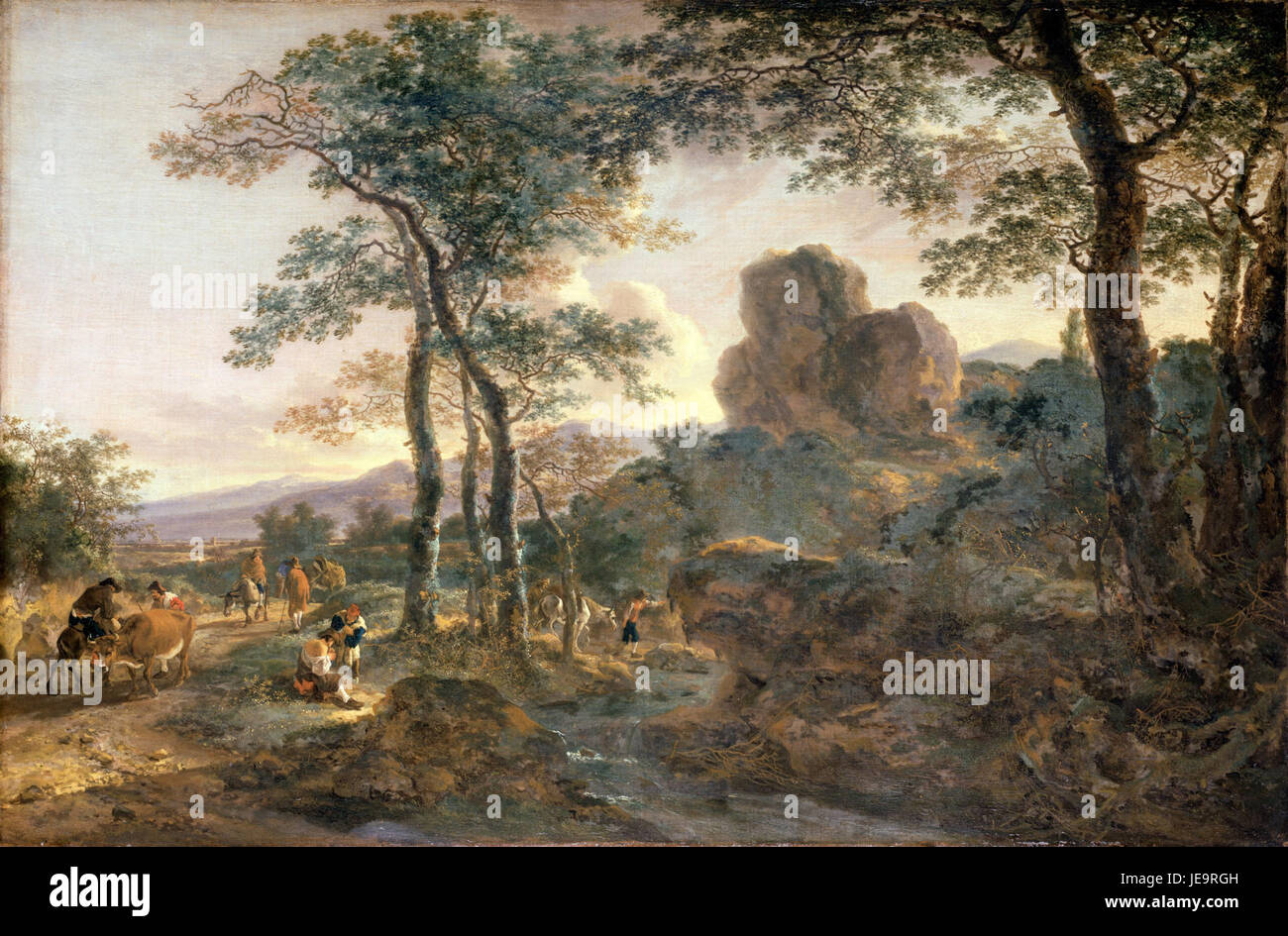 Jan Both’s painting 'A Mountain Path' depicts a rugged landscape with ...