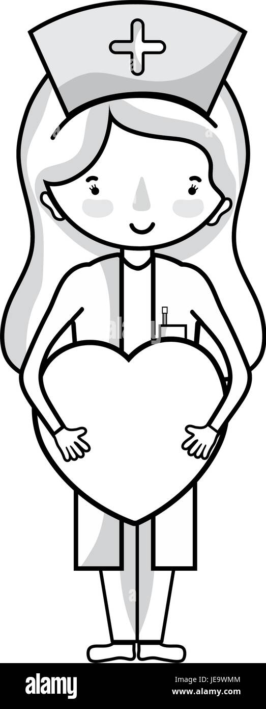 line professional nurse with heart in tha hands Stock Vector Image ...