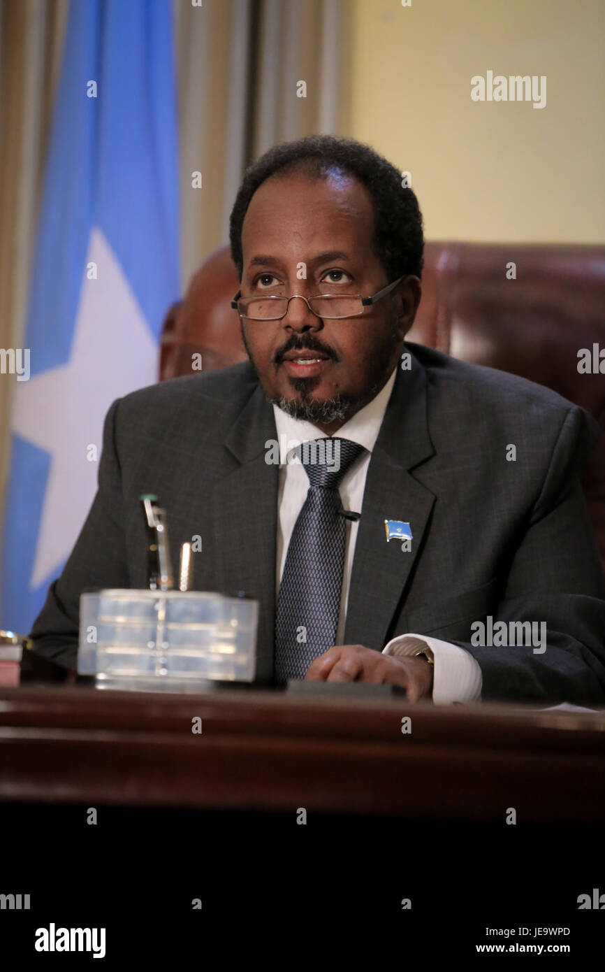 The image features President Hassan Sheikh Mohamud of Somalia, pictured ...
