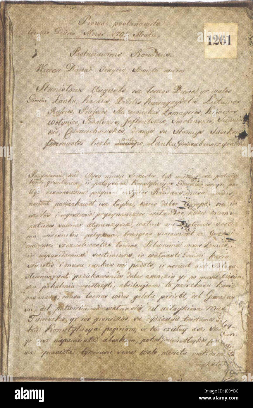 This is an image of the Constitution of May 3, presented in Lithuanian ...