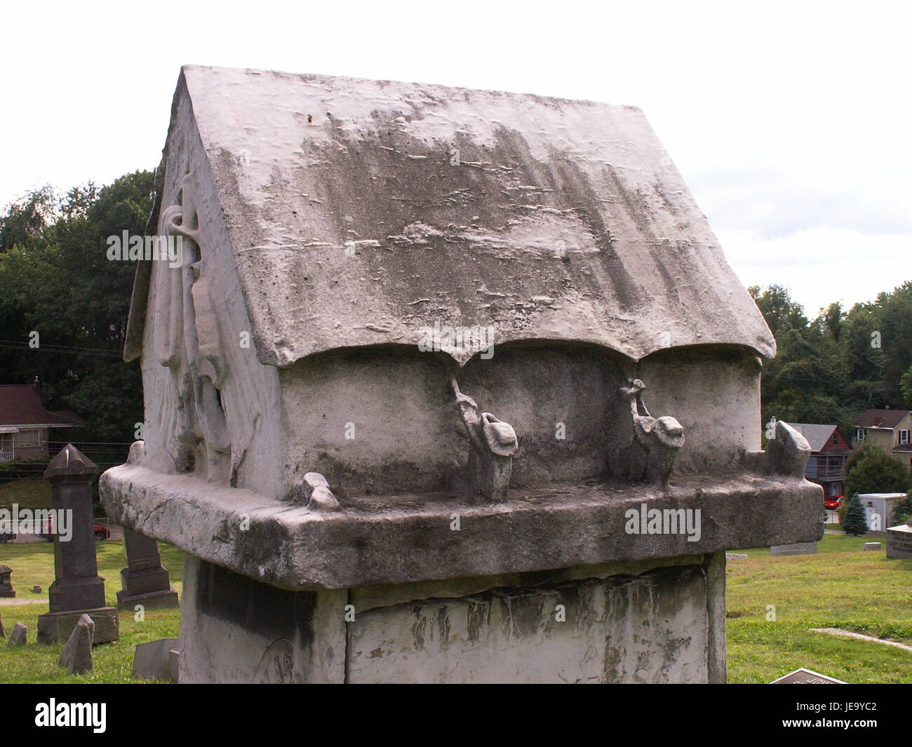 This image features Chartiers Cemetery, where stained glass windows are ...