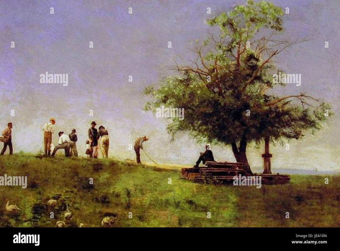 The painting 'Mending Net' by Thomas Eakins, created in 1881, portrays ...