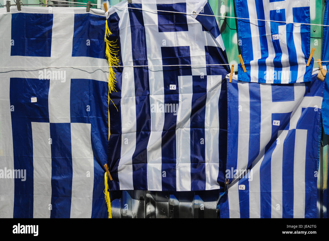 Greek flags in a shop of Plaka district, Athens (Greece Stock Photo - Alamy