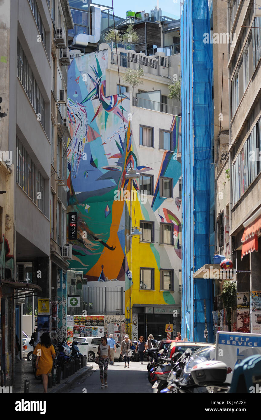 The insolit decoration of Pittaki street in Psyri district, Athens ...