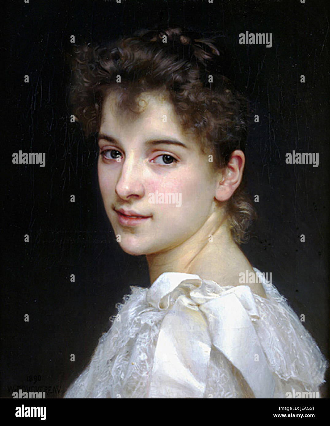 The painting 'Portrait of Gabrielle Cot' by William-Adolphe Bouguereau, completed in 1890 ...