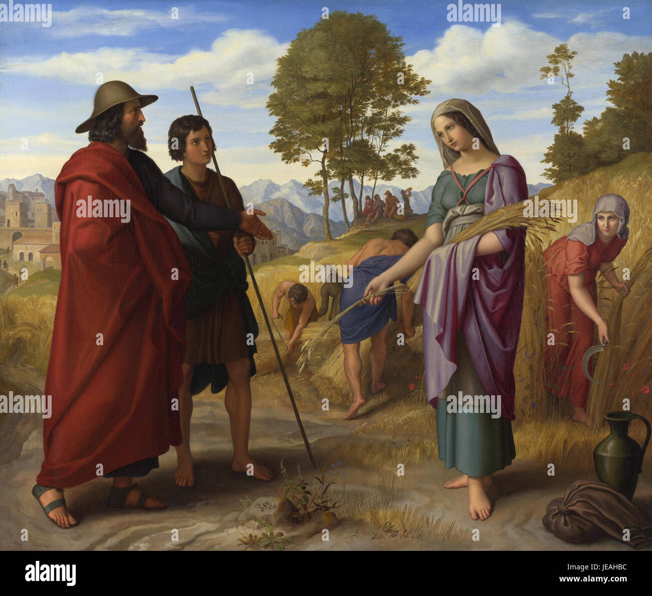 This painting by Julius Schnorr von Carolsfeld, titled 'Ruth im Feld des Boaz,' depicts a ...