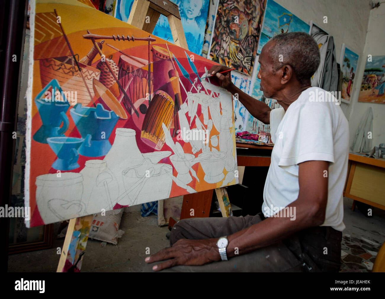 This image features Somali artists showcasing their work. The artists ...