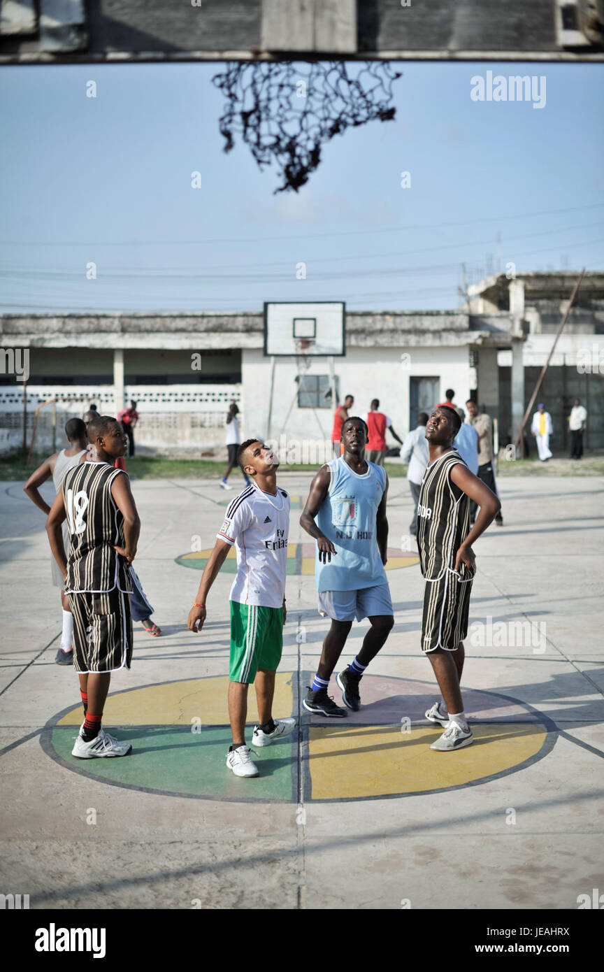 This photograph from July 6, 2013, shows a basketball game in Mogadishu ...