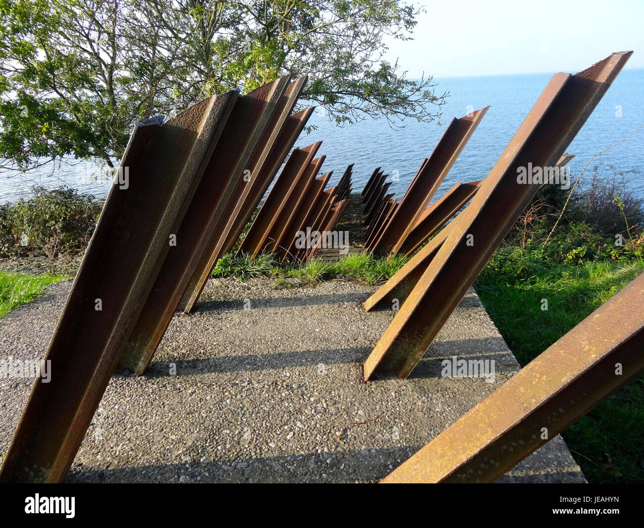 A photograph showing a tank obstacle located along the dike near IJmeer ...