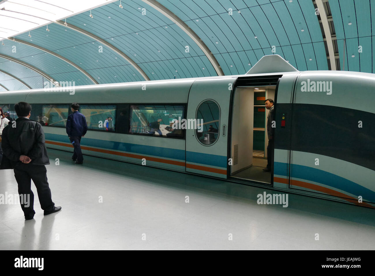 The Maglev train at Longyang Road Station in Shanghai is a high-speed ...
