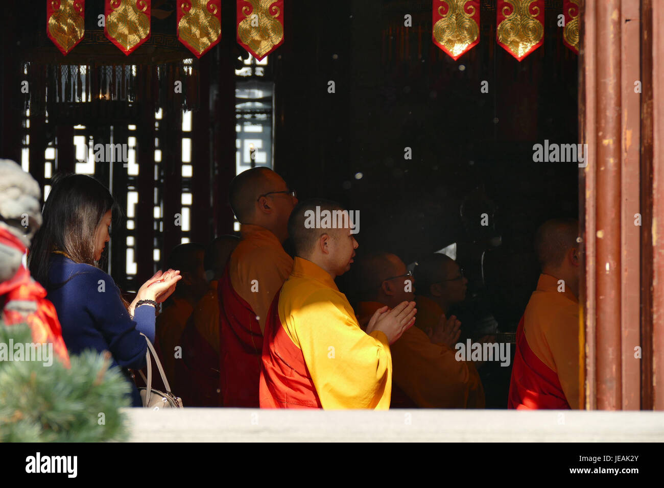 This image shows the Jade Buddha Temple in Shanghai, China. The temple ...