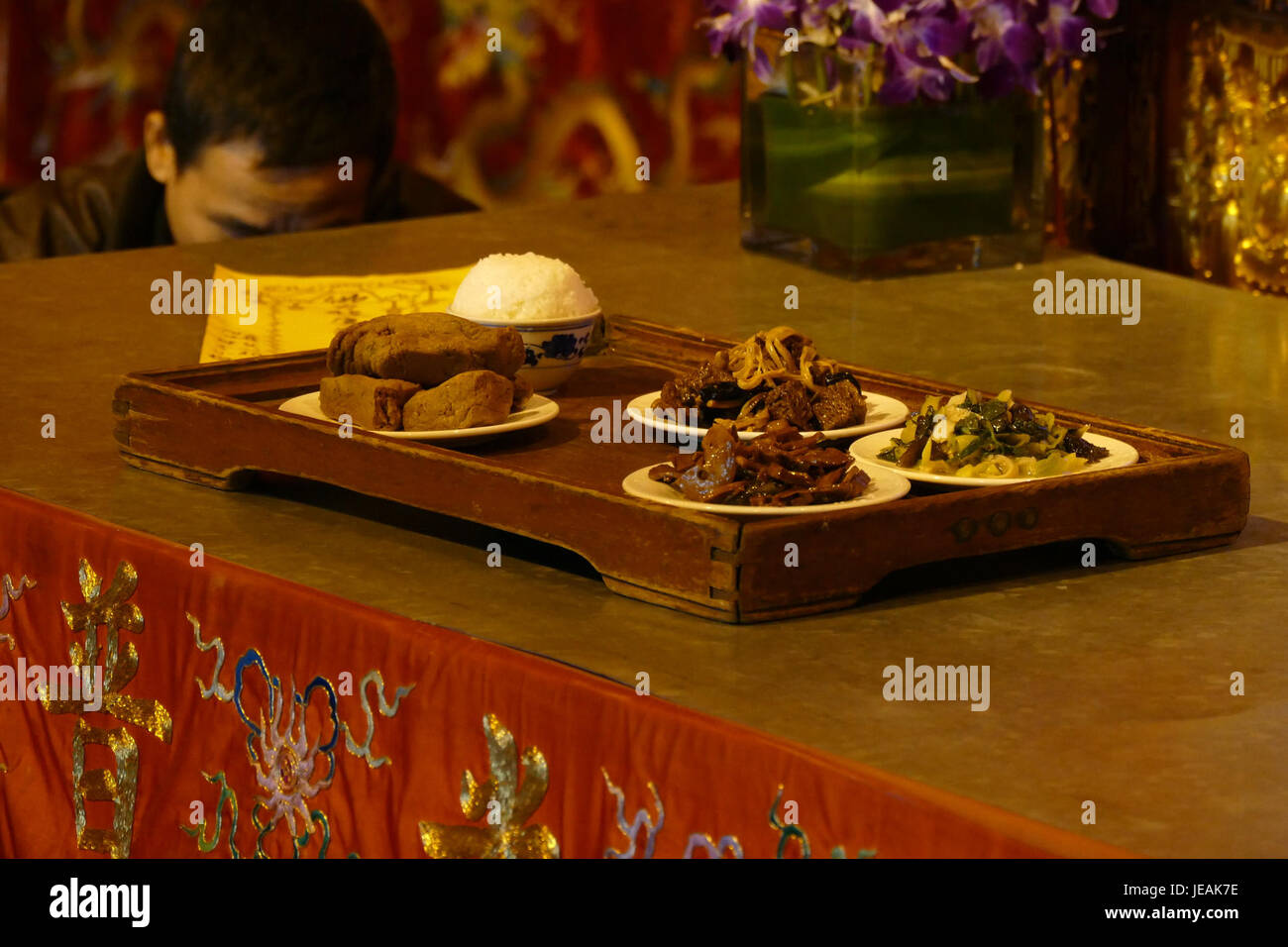 A photograph taken at Jing'an Temple in Shanghai, showing food ...