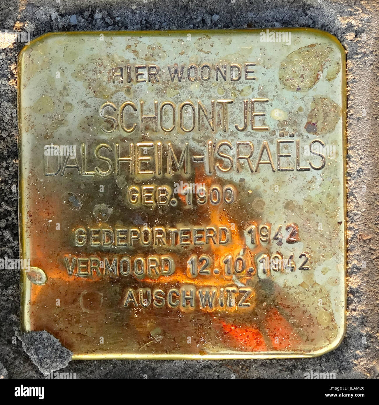 This detailed image captures one of the Stolpersteine (stumbling stones ...