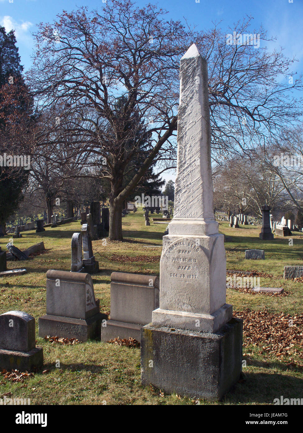 This photograph depicts the South Side Cemetery in an urban area, with ...