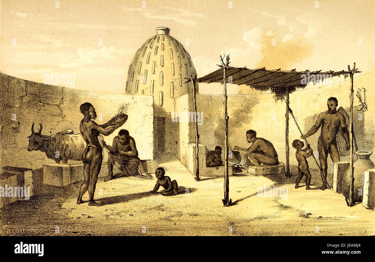 The image depicts the interior of a Musgu dwelling as seen in Barth’s ...