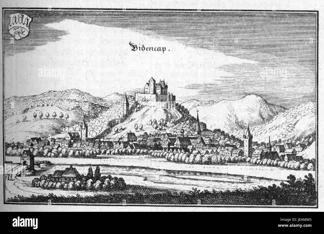 A historical map of the region of Hesse, Germany, by De Merian ...