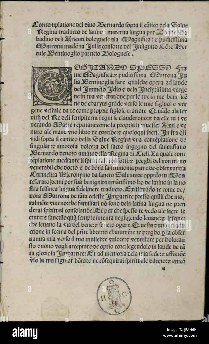 A 1495 Italian text titled 'Meditatio super Salve Regina', translated ...