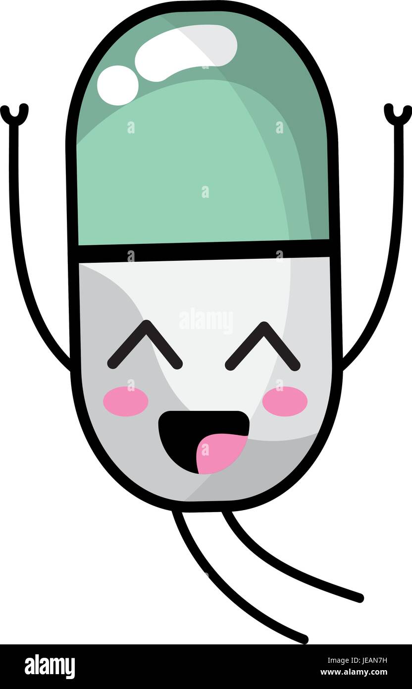 kawaii cute happy pill pharmaceutical medicine Stock Vector Image & Art ...