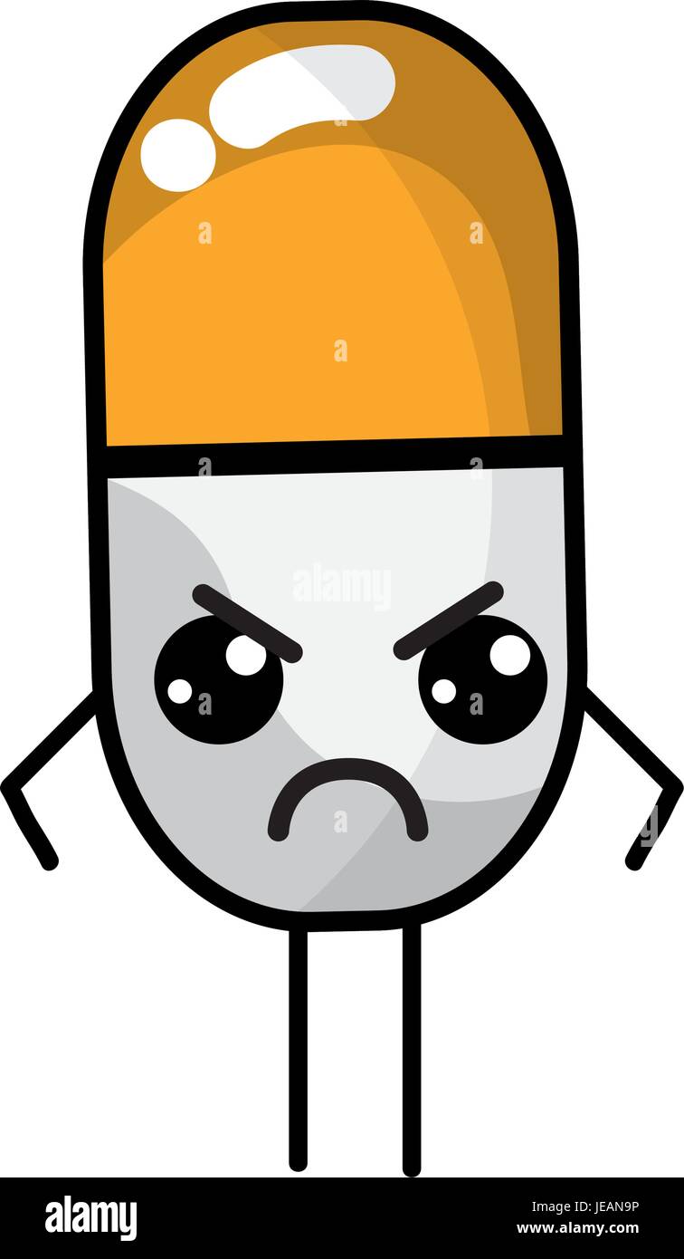 kawaii cute angry pill pharmaceutical medicine Stock Vector Image & Art ...