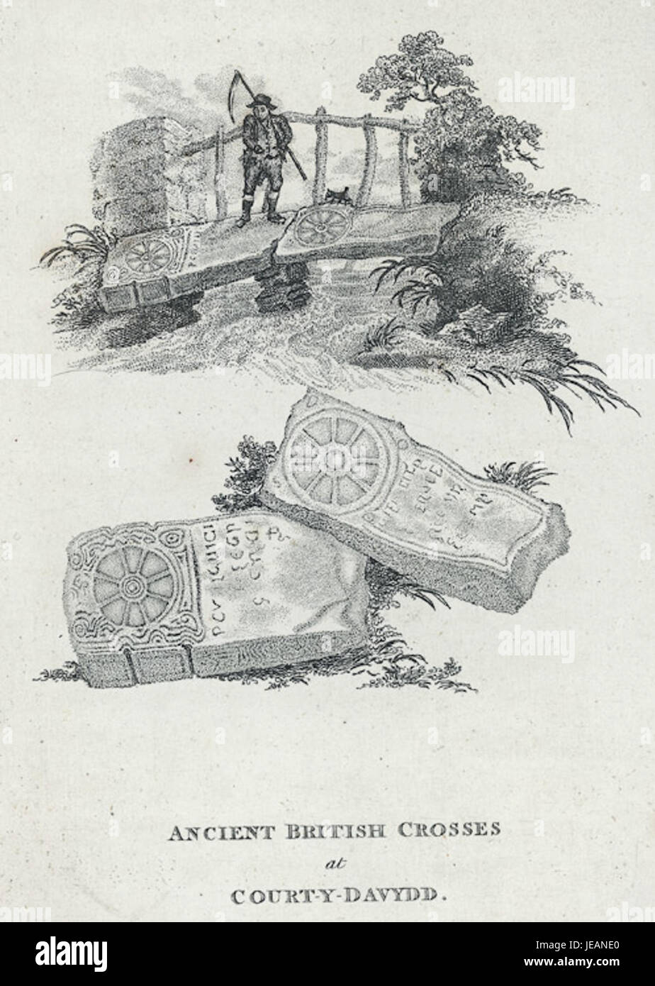 A historical photo showing ancient British crosses at Court-y-Davydd ...